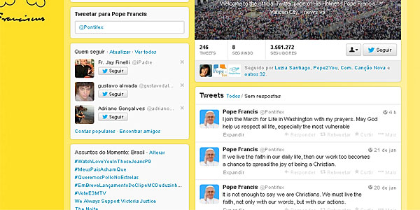 Papa usa twitter para dar apoio à Marcha pela Vida nos EUA