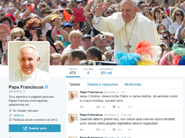 Twitter do Papa em latim alcança 500 mil seguidores - Notícias